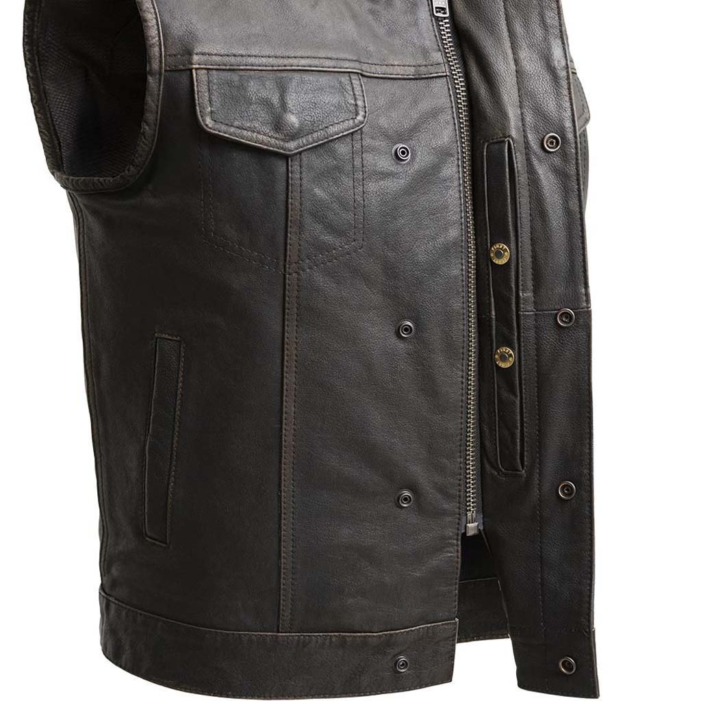 V689BLKOLV MENS LEATHER MOTORCYCLE CLUB VEST WITH MANDARIN COLLAR – San ...