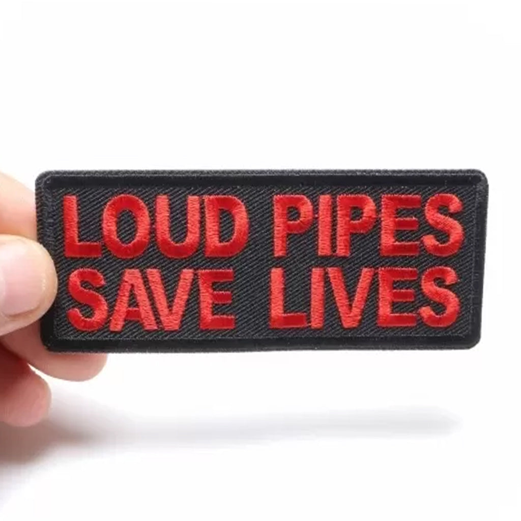 4" X 1.5" LOUD PIPES SAVE LIVES PATCH - RED – San Diego Leather